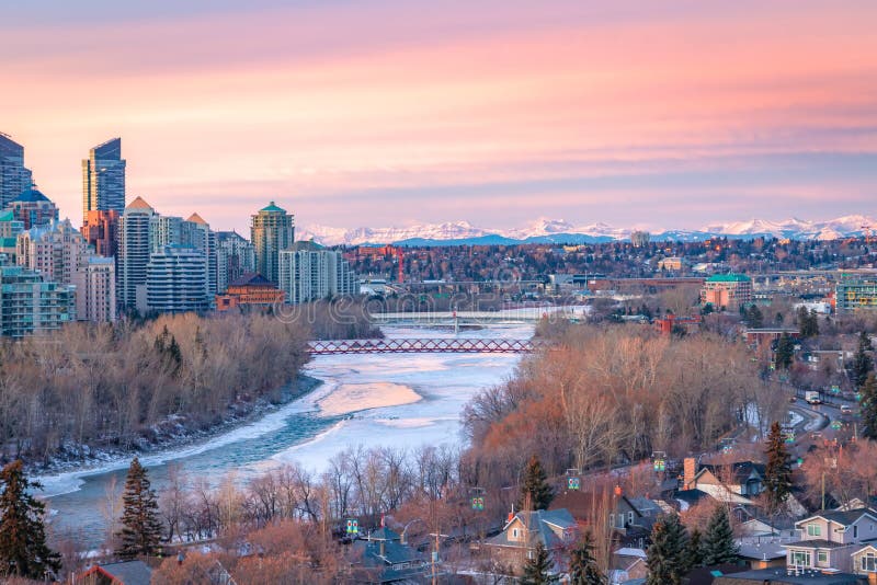 Sunrise Over the Downtown Calgary River Valley Stock Image - Image of ...