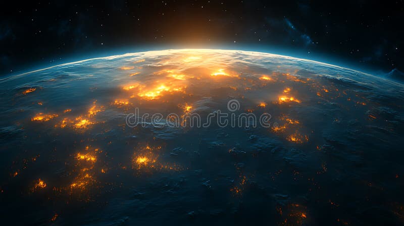 Sunrise Over Earth, City Lights, Space, Climate Change Concept Stock ...