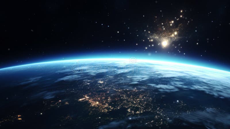 Sunrise Over the Earth. Globe with City Night Lights. View of Planet ...