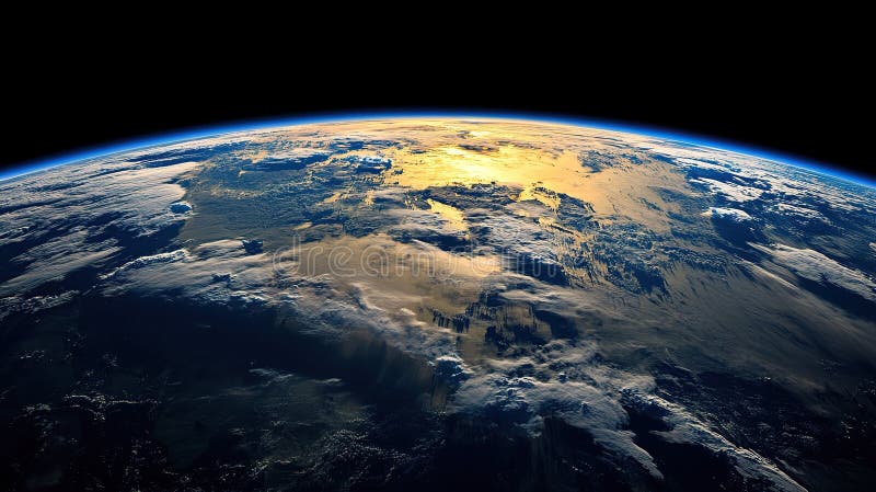 Sunrise Over Earth, Seen from Space, Showing Clouds and Atmosphere ...