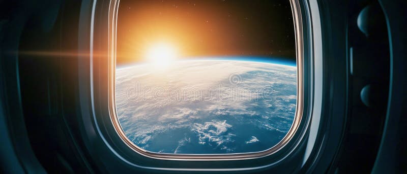 Sunrise Over Earth Seen through Spaceship Window Stock Illustration ...