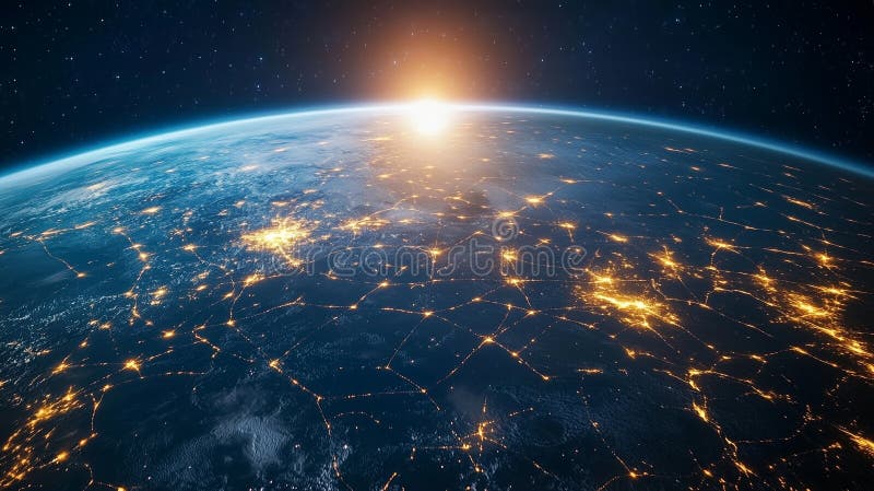 Sunrise Over Earth Showcasing Illuminated Cities and Interconnected ...