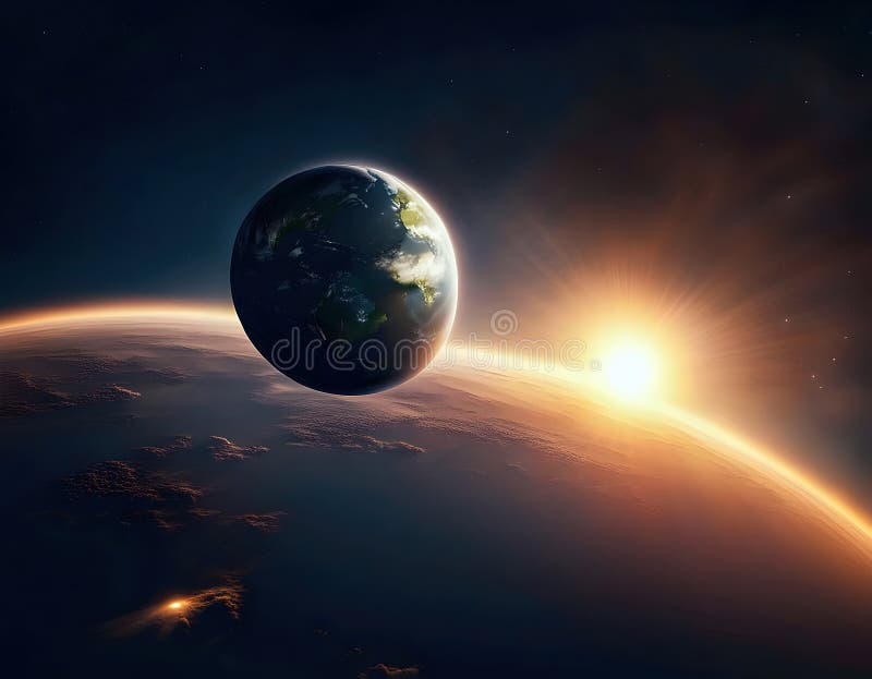 Sunrise Over Earth from Space Stock Illustration - Illustration of ...