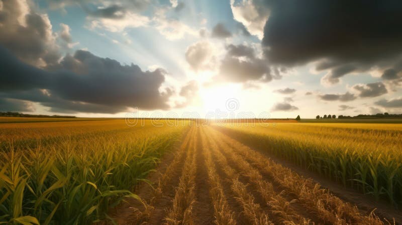 Sunrise over the field. stock illustration. Illustration of sunset ...