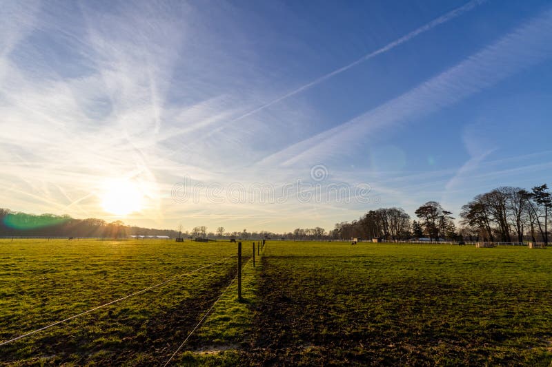 Sunrise over the field stock image. Image of horizon - 365766525
