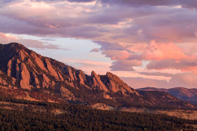 Sunrise Over the Flatirons Mountains Near Boulder, Colorado Stock Image ...