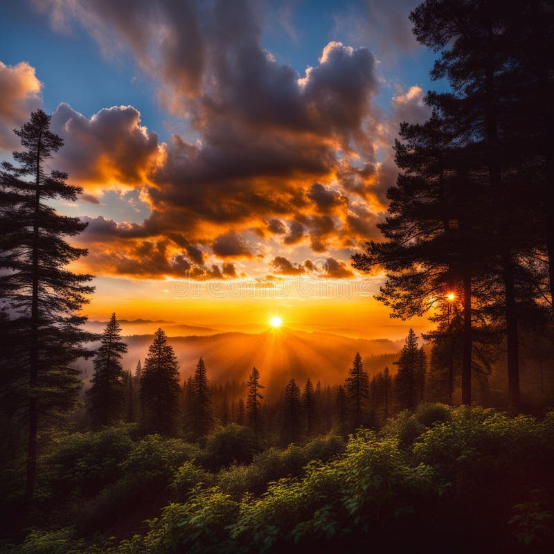 Sunrise Over the Forest in Mountains Stock Image - Image of sunrise ...