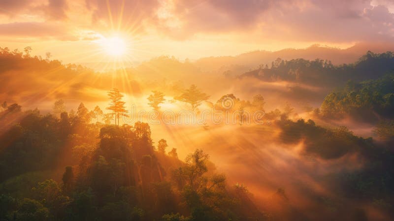 Sunrise Over Forest with Trees Stock Photo - Image of growth, wooded ...