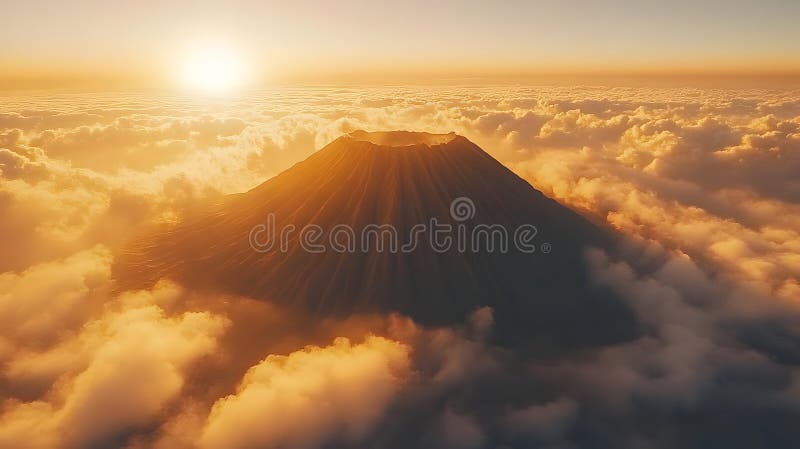 Sunrise Over Fuji Volcano Above Clouds Stock Illustration ...