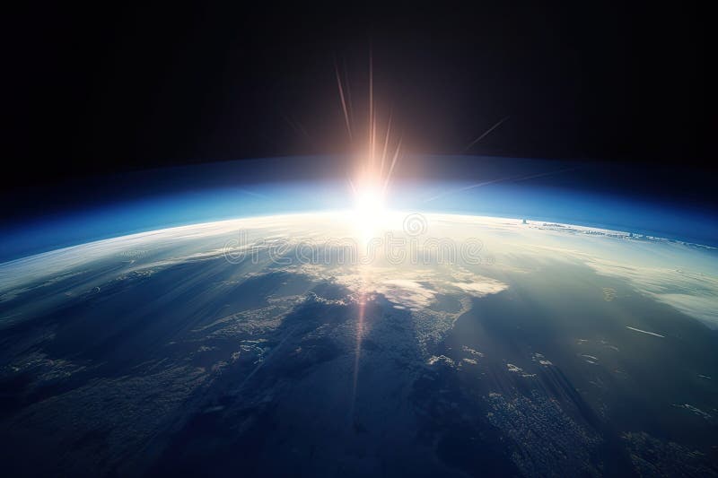 Sunrise Over Globe, with Rays of Light Spreading Across the Horizon ...