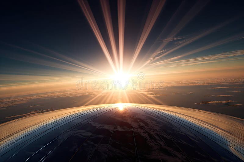 Sunrise Over Globe, with Rays of Light Spreading Across the Horizon ...
