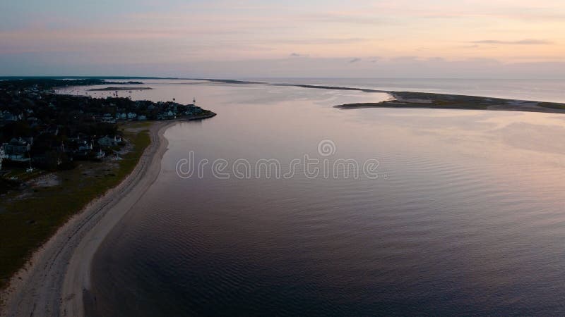 A Sunrise Over a Harbor and Sandbar Stock Image - Image of reflection ...