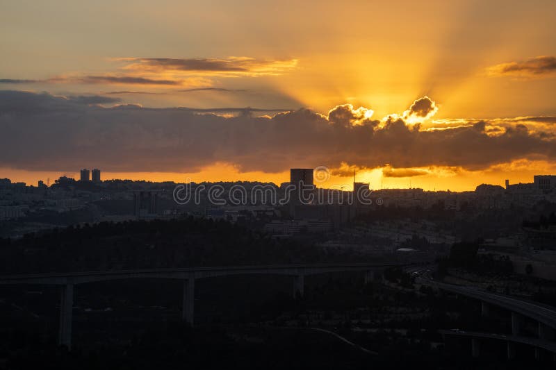 A Sunrise Over Jerusalem, Israel Stock Image - Image of cityscape ...