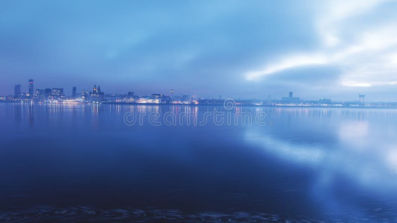 Sunrise Over Liverpool River Mersey Stock Image - Image of silhouette ...
