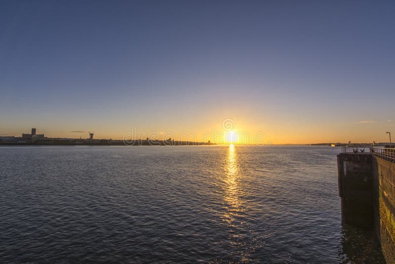 Sunrise Over Liverpool River Mersey Stock Photo - Image of clouds ...