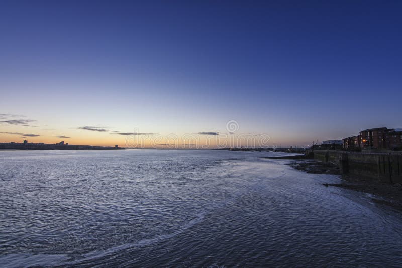 Sunrise Over Liverpool River Mersey Stock Image - Image of dawn ...