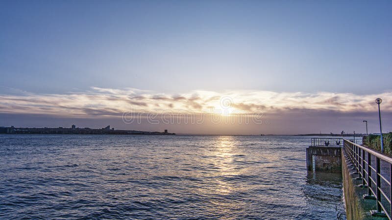 Sunrise Over Liverpool River Mersey Stock Image - Image of seaside ...