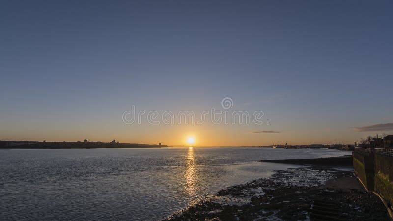 Sunrise Over Liverpool River Mersey Stock Image - Image of england ...