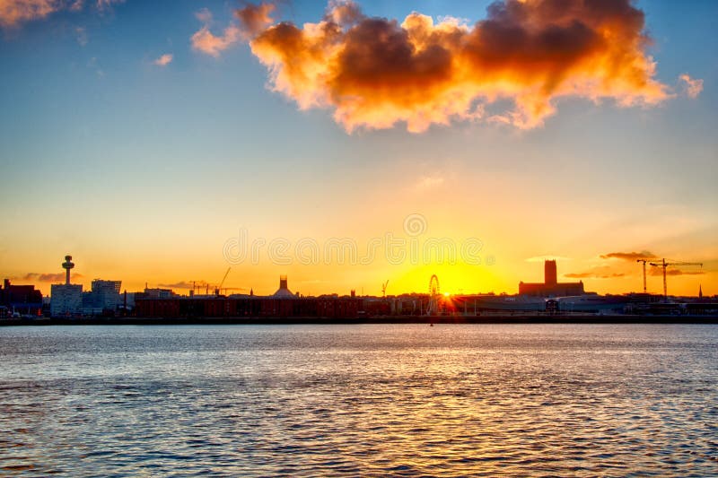 Sunset Over Liverpool River Mersey Editorial Stock Photo - Image of ...