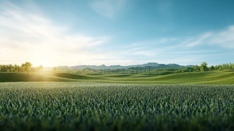 Sunrise Over Lush Green Fields and Hills Stock Illustration ...