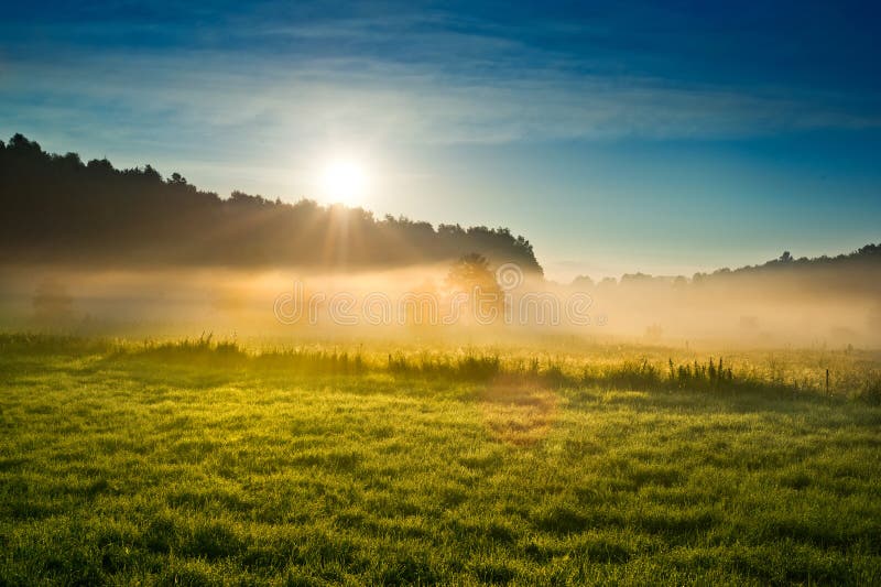 Sunrise Over the Misty Field Stock Photo - Image of panoramic, spring: 32616750