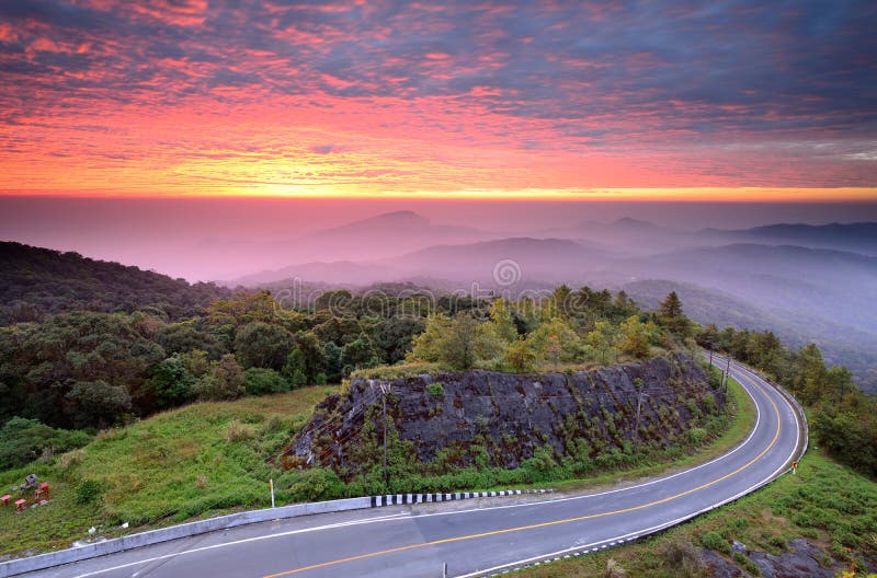 Sunrise Over Mountain Doi Thanon Stock Photos - Free & Royalty-Free ...