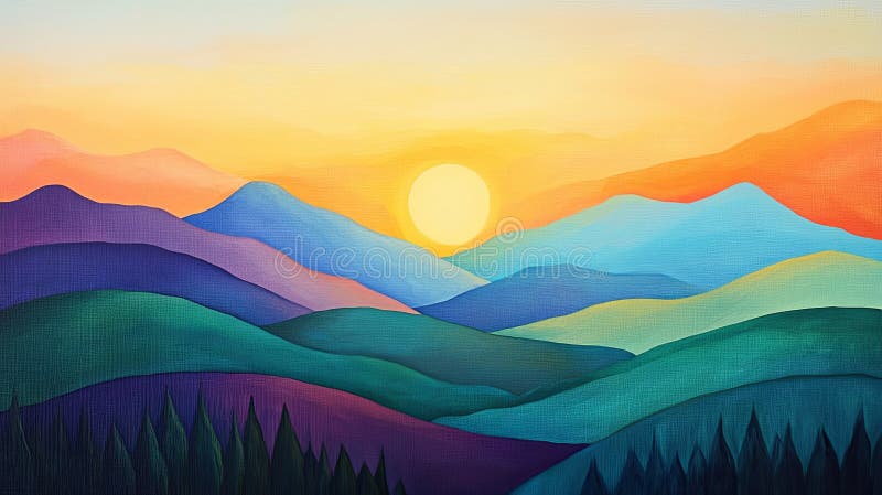 Sunrise Over Mountain Range: the First Light of Day Illuminating a ...