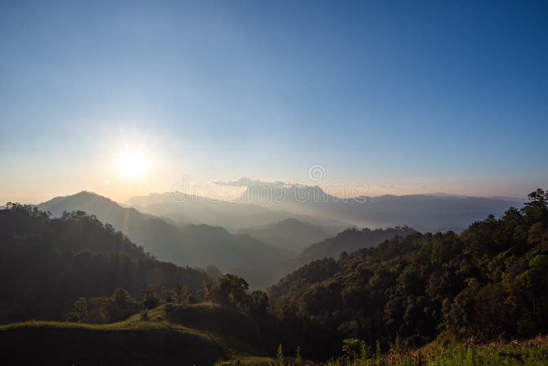 Sunrise Over Mountain Range, Hadubi Viewpoint, Chiang Mai, Thailand ...