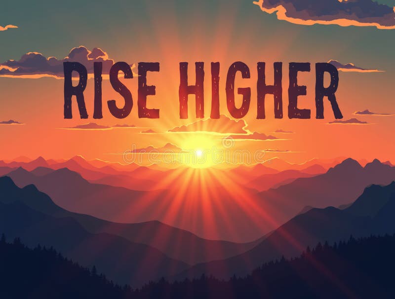 Sunrise Over the Mountain Range, Inspiring the Message "Rise Higher ...