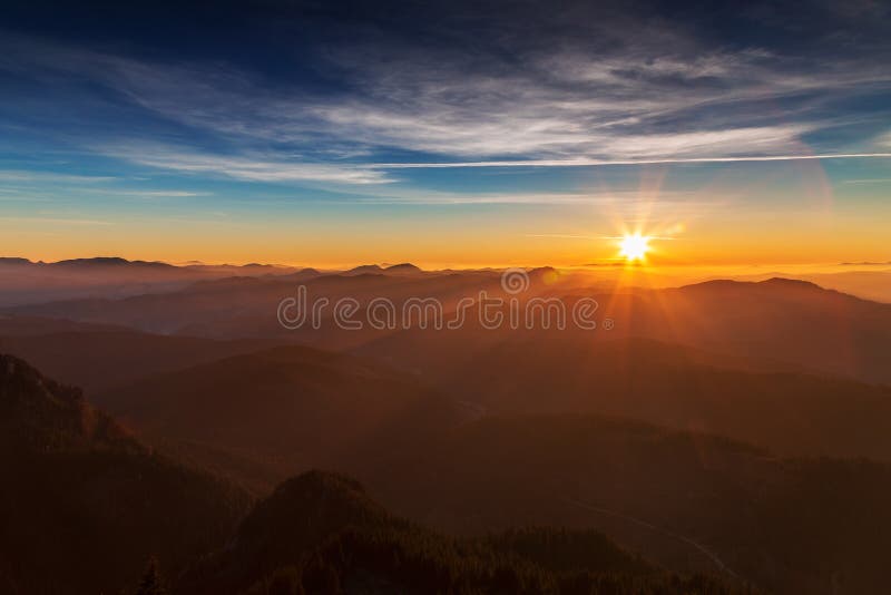 Sunrise Over the Mountain Ridges Stock Photo - Image of peak, mountains ...