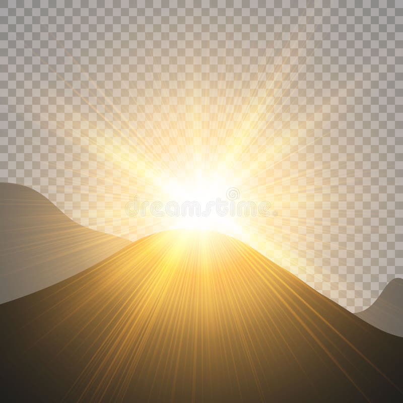 Sunrise Over the Mountains, Dawn. Vector Transparent Sunlight. Special ...