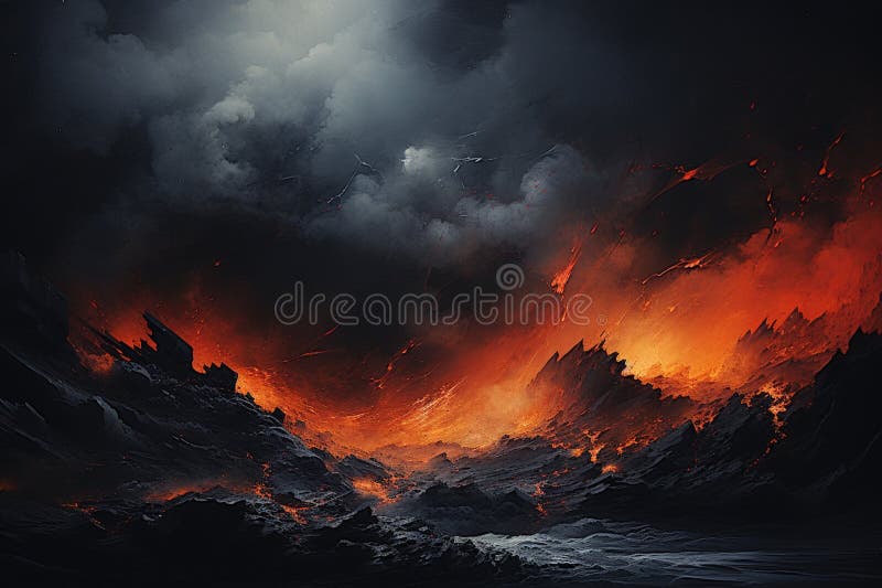 Sunrise Over the Mountains. Fantasy Background, Landscape with Fire and ...