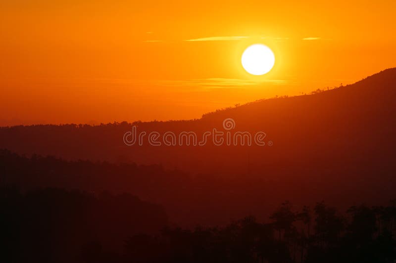 Sunrise Over the Mountains of Java Stock Photo - Image of volcanic ...