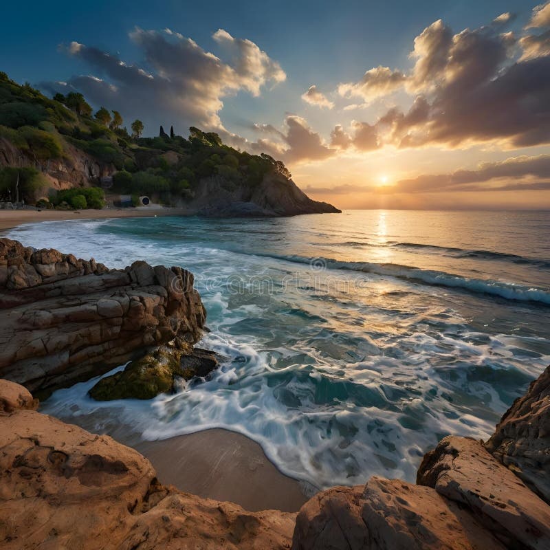 Sunrise Over Ocean Cliff at Beach Stock Photo - Image of beauty ...