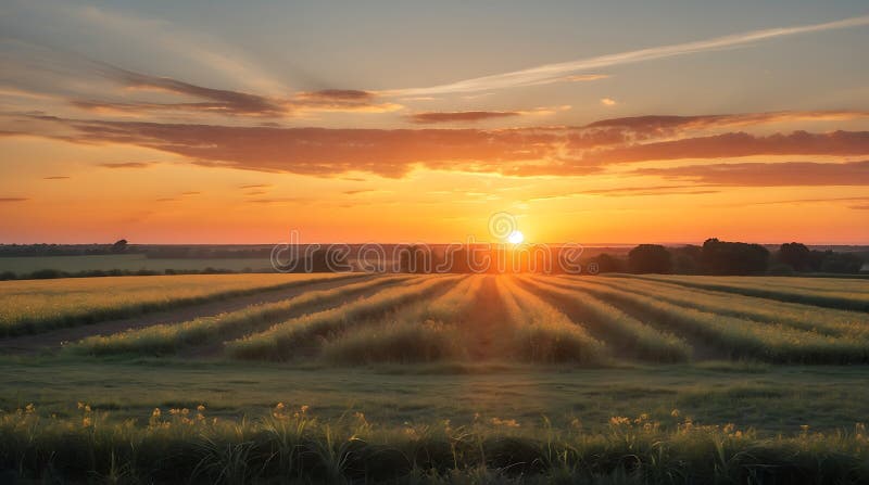 Sunrise Over Open Fields with Layered Clouds and Golden Sunlight ...