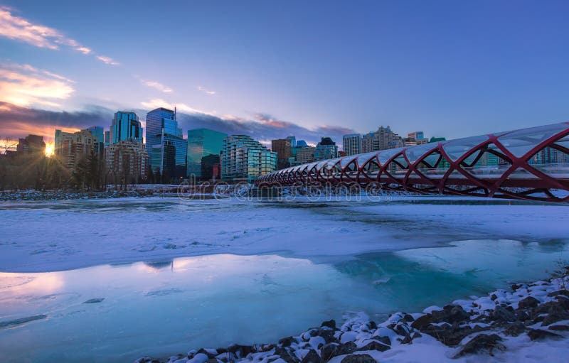 Sunrise Over the Peace Bridge in the Winter Editorial Stock Photo ...