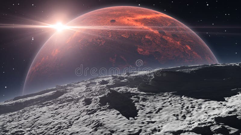 Mars, Sunrise Over Planet Mars, Dark Side of the Red Planet with ...