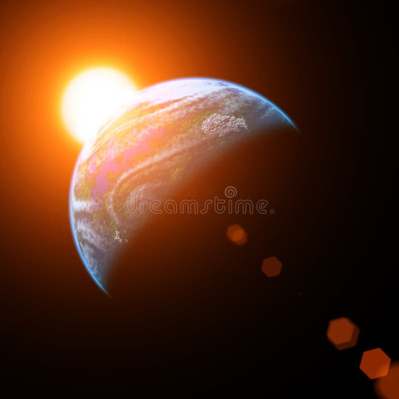 Sunrise over the planet stock illustration. Illustration of illuminated ...