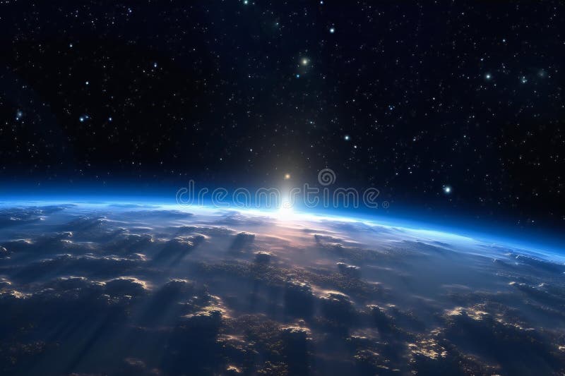 Sunrise Over Planet Earth in Space with Rays of Light Stock ...