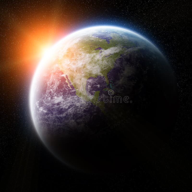 Sunrise Over Planet Earth in Space Stock Illustration - Illustration of ...