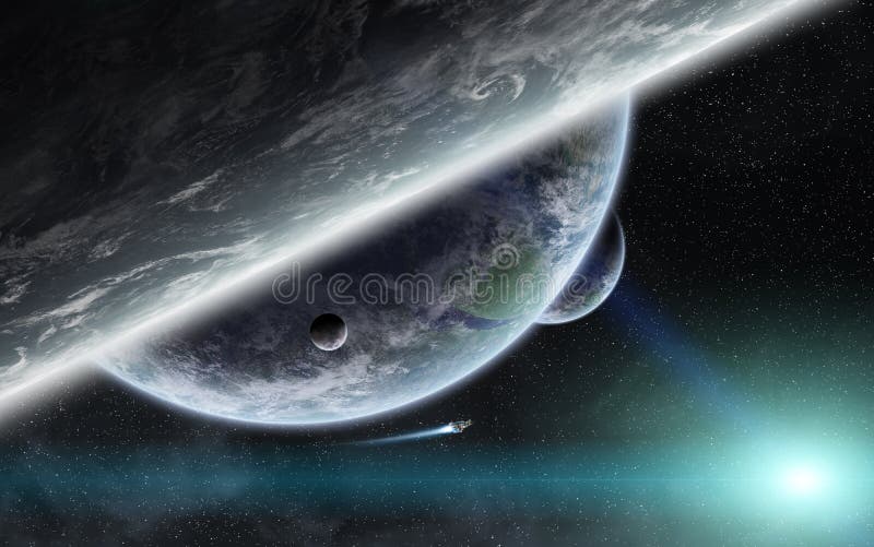 Sunrise Over Planet Earth in Space Stock Illustration - Illustration of ...