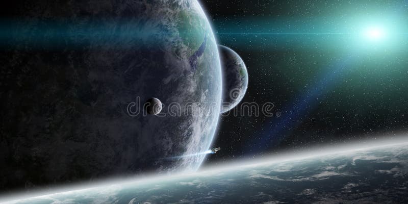 Sunrise Over Planet Earth in Space Stock Illustration - Illustration of ...