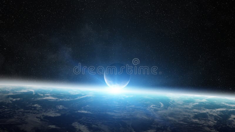 Sunrise Over Planet Earth in Space Stock Illustration - Illustration of ...