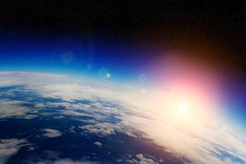 Sunrise Over Planet Earth in Space Stock Illustration - Illustration of ...
