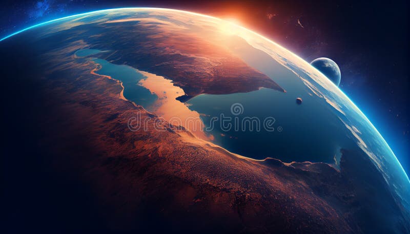 Sunrise Over the Planet in Space. Stock Illustration - Illustration of ...