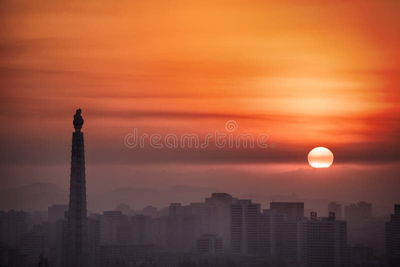 Sunrise Over Pyongyang, DPRK - North Korea. Stock Image - Image of ...