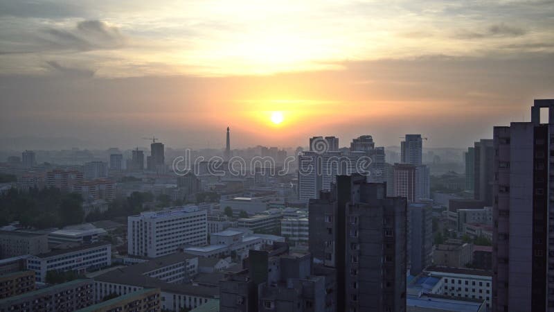 Sunrise Over Pyongyang, DPRK - North Korea. May 01, 2017. Time-lapse ...