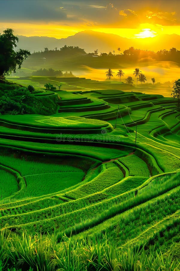 Sunrise Over Rice Terraces in Ubud, Indonesia Stock Image - Image of ...
