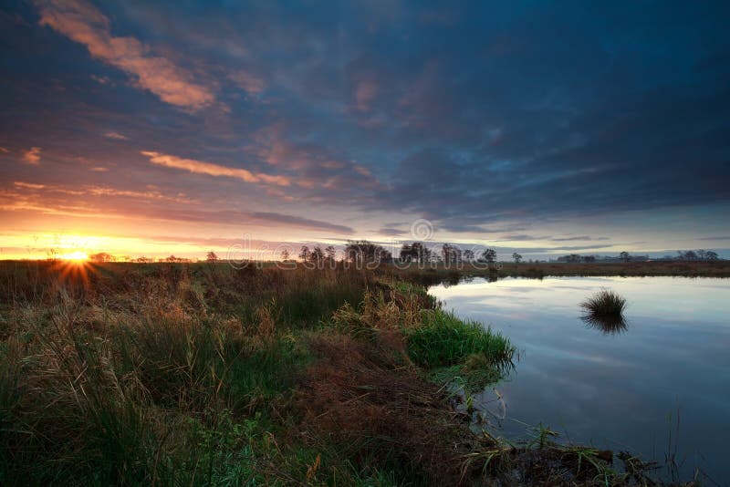 Sunrise over river stock photo. Image of early, drenthe - 37246036