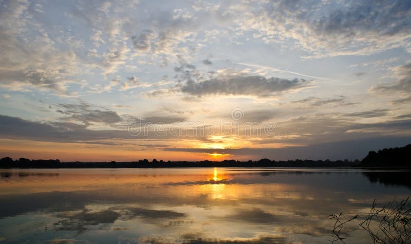Sunrise over the river stock photo. Image of sunset, horizont - 37116528